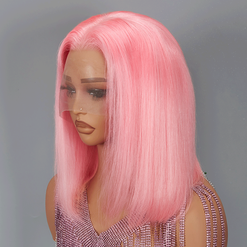 13x4 Lace Frontal Pink Color Human Hair Bob Wig – CEXXY Hair