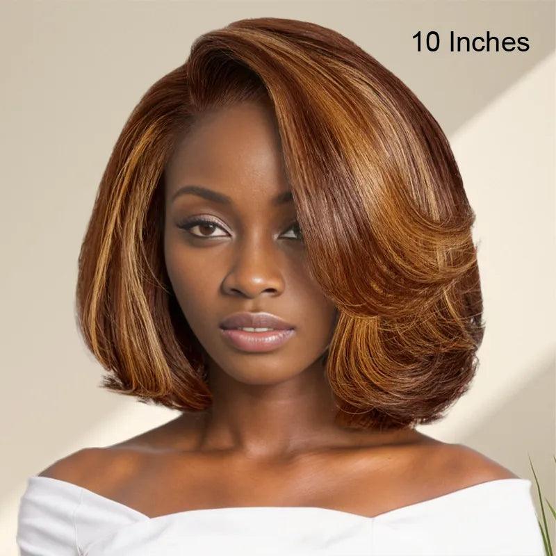 7x5 Layered Glueless C Part Toffee Brown Mix Blonde/Natural Bob Wig ...